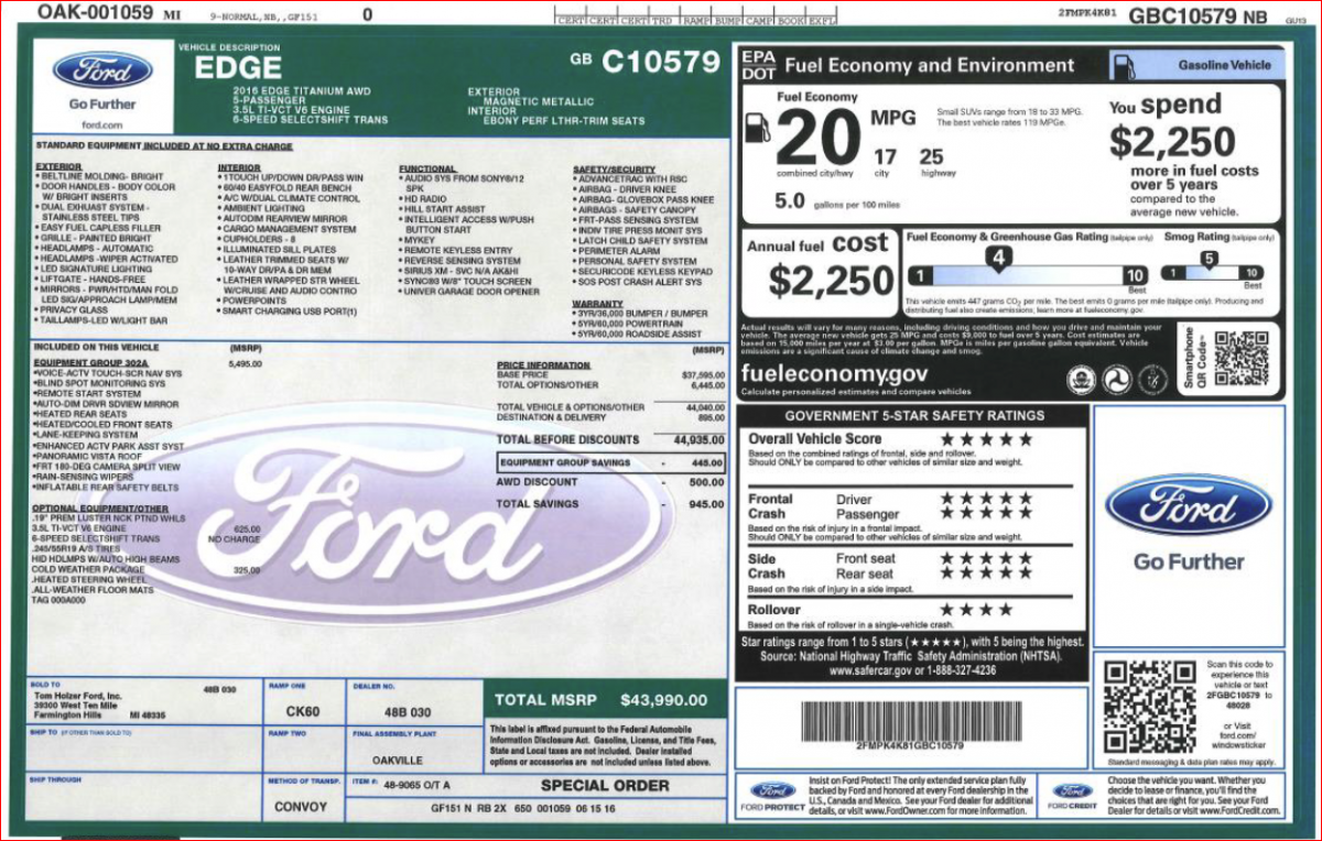 New Retail Order Vehicle Labeling - Ford Motor Company Discussion Forum ...