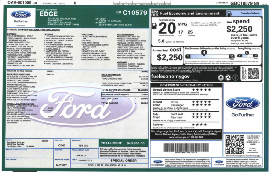 New Retail Order Vehicle Labeling - Ford Motor Company Discussion Forum ...